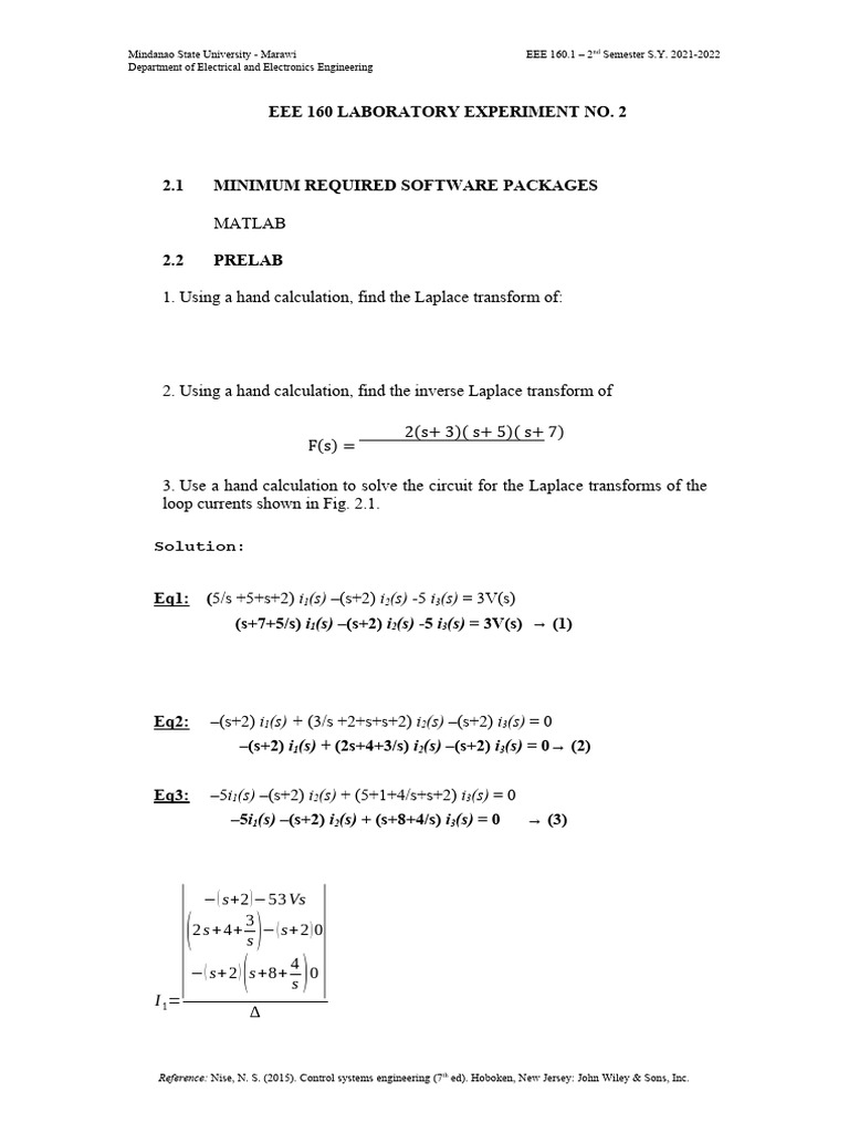 Lab 2 Final | PDF | Laplace Transform | Electricity