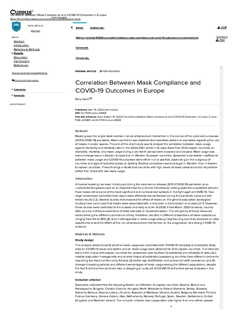 Cureus - Correlation Between Mask Compliance and COVID-19 Outcomes in ...
