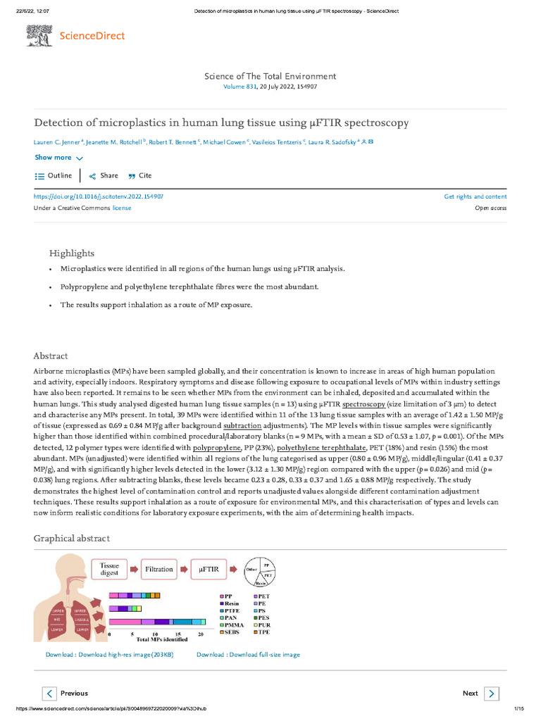 Detection Of Microplastics In Human Lung Tissue Using Mftir Spectros Pdf