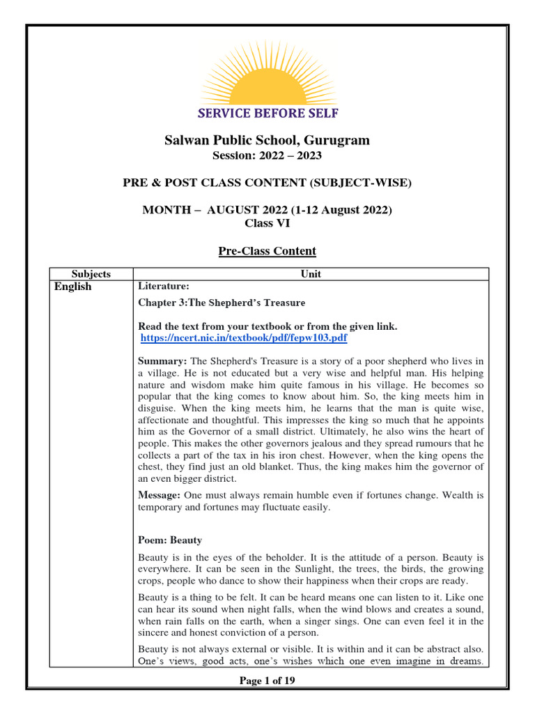 Class VI Subject-wise Content Overview | PDF | Line (Geometry) | Triangle