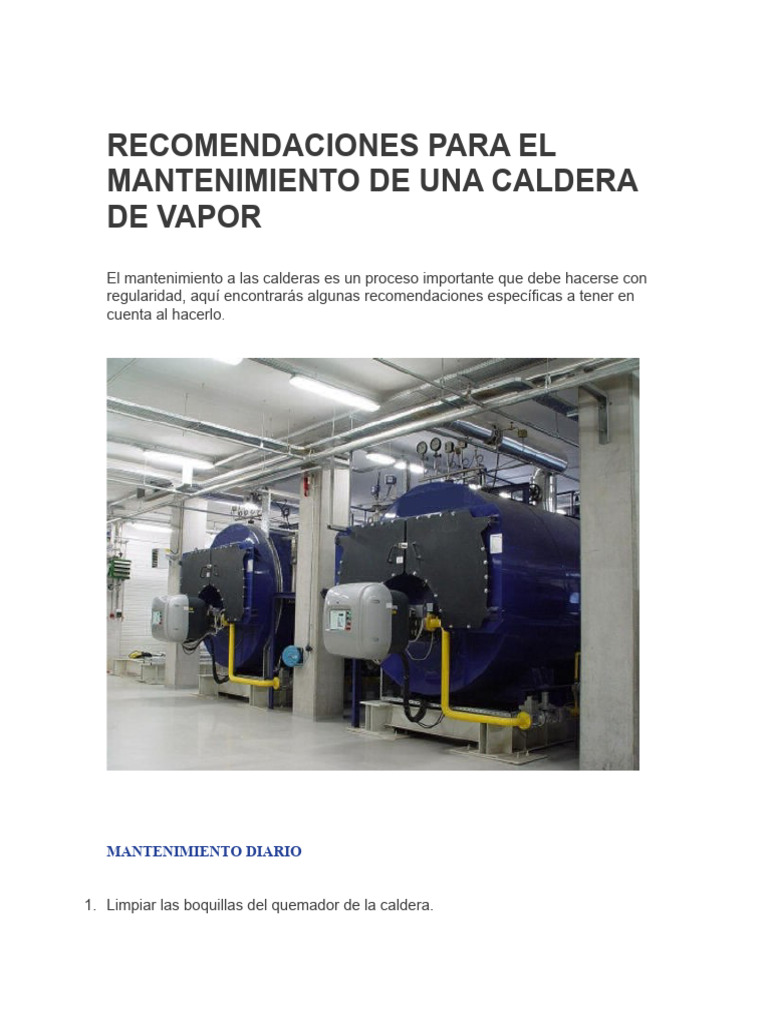 Recomendaciones para El Mantenimiento de Una Caldera de Vapor | PDF | Bomba | Agua