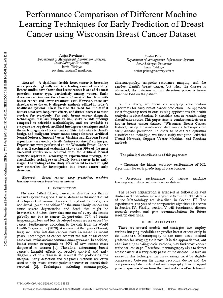 Performance Comparison Of Different Machine Learning Techniques For