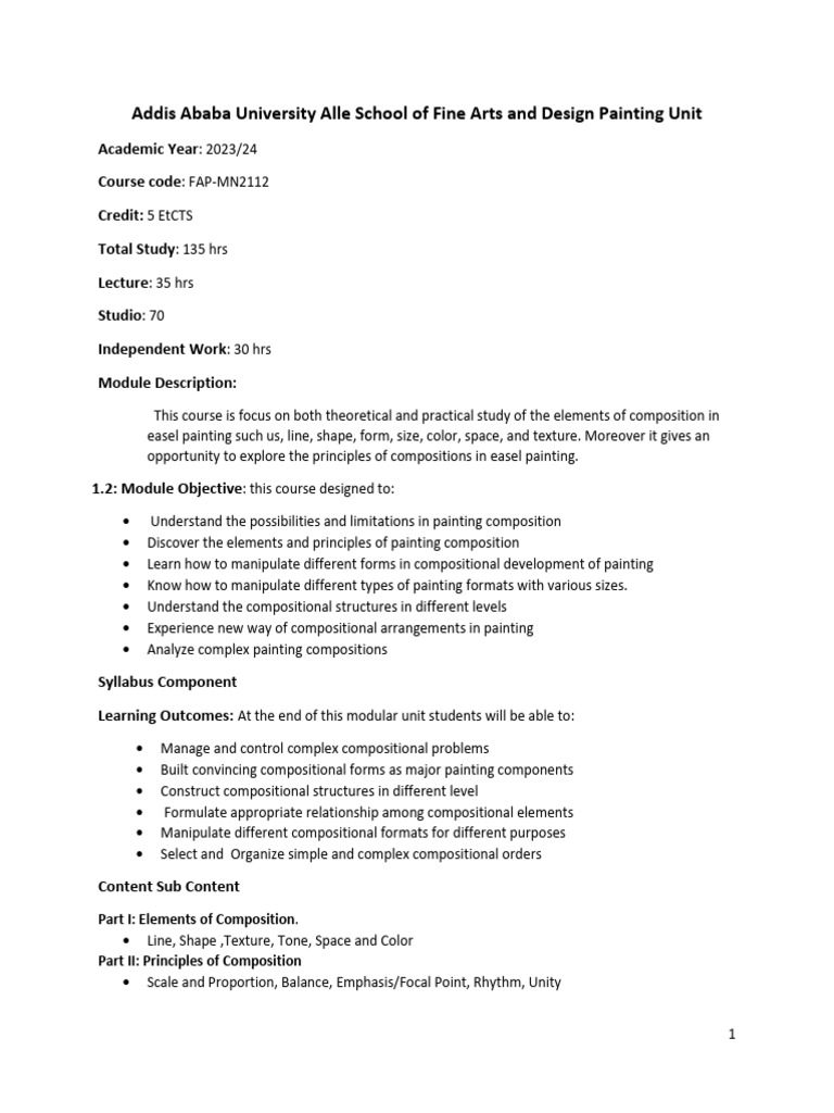 Composition Course Outline 24 | PDF | Composition (Visual Arts) | Paintings