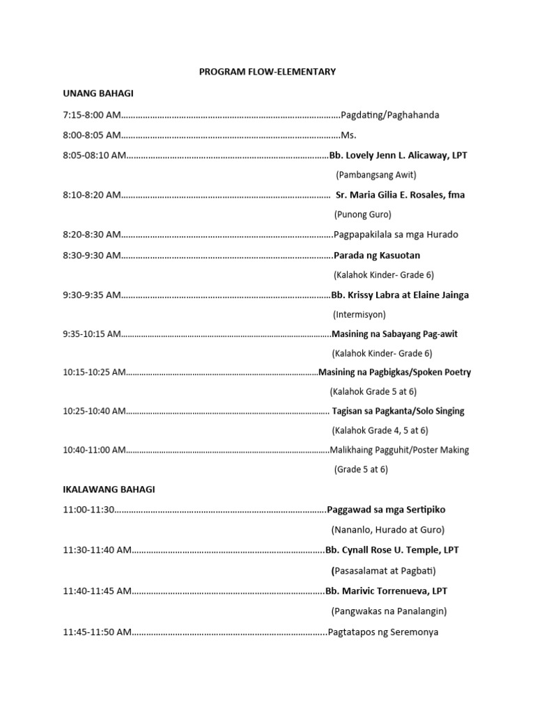 Buwanf NG Wika Program Flow Elementary | PDF