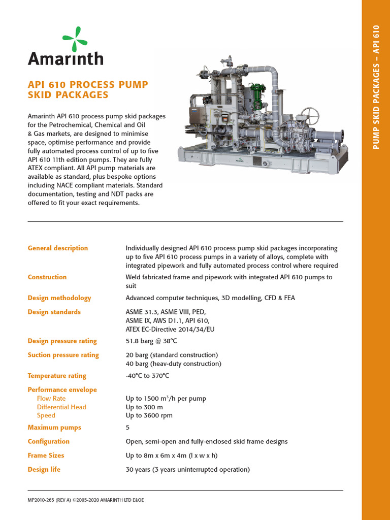 Amarinth Brochure API 610 Process Pump Skid Packages RevA | PDF | Pump ...