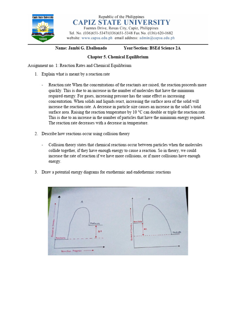 Assignment | PDF | Reaction Rate | Chemical Reactions