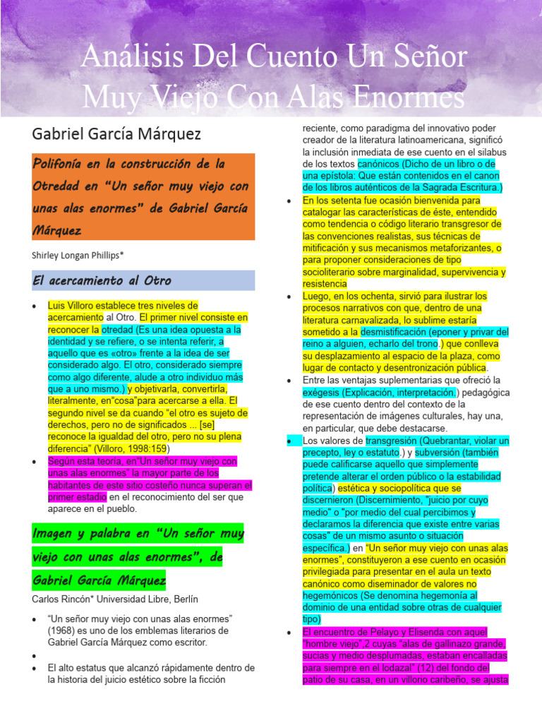 Análisis de "Un señor muy viejo" | PDF | Cuentos | Gabriel García Márquez