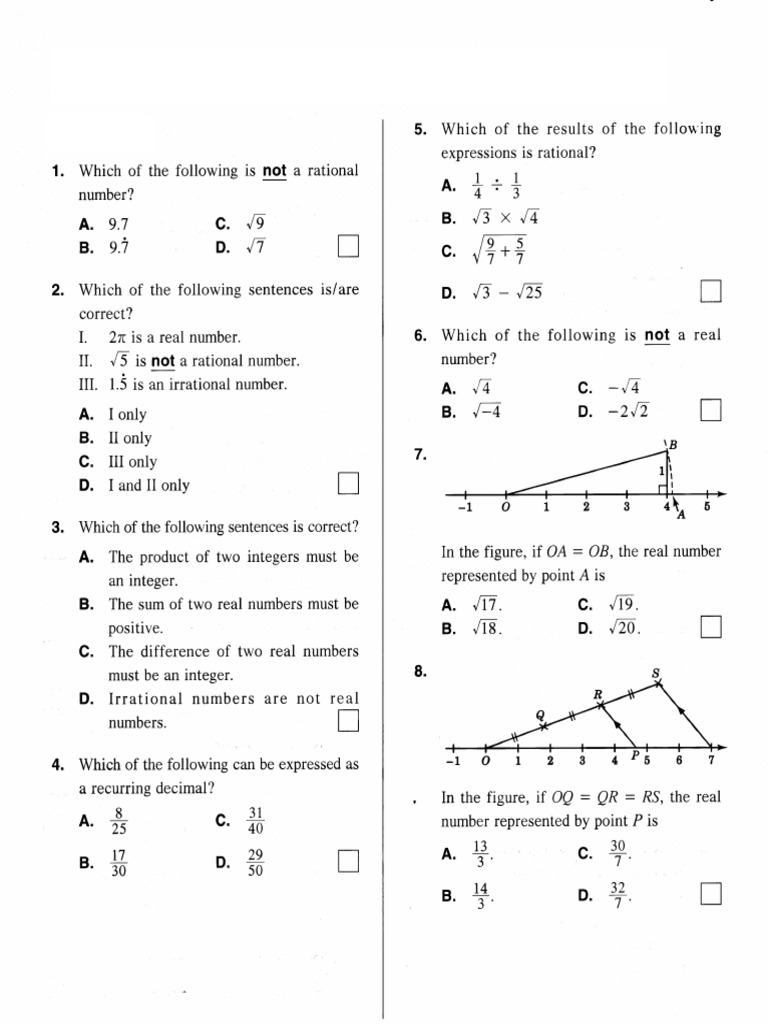 MCQ 4A Ch1 Number Systems | PDF | Mathematical Notation | Elementary Mathematics