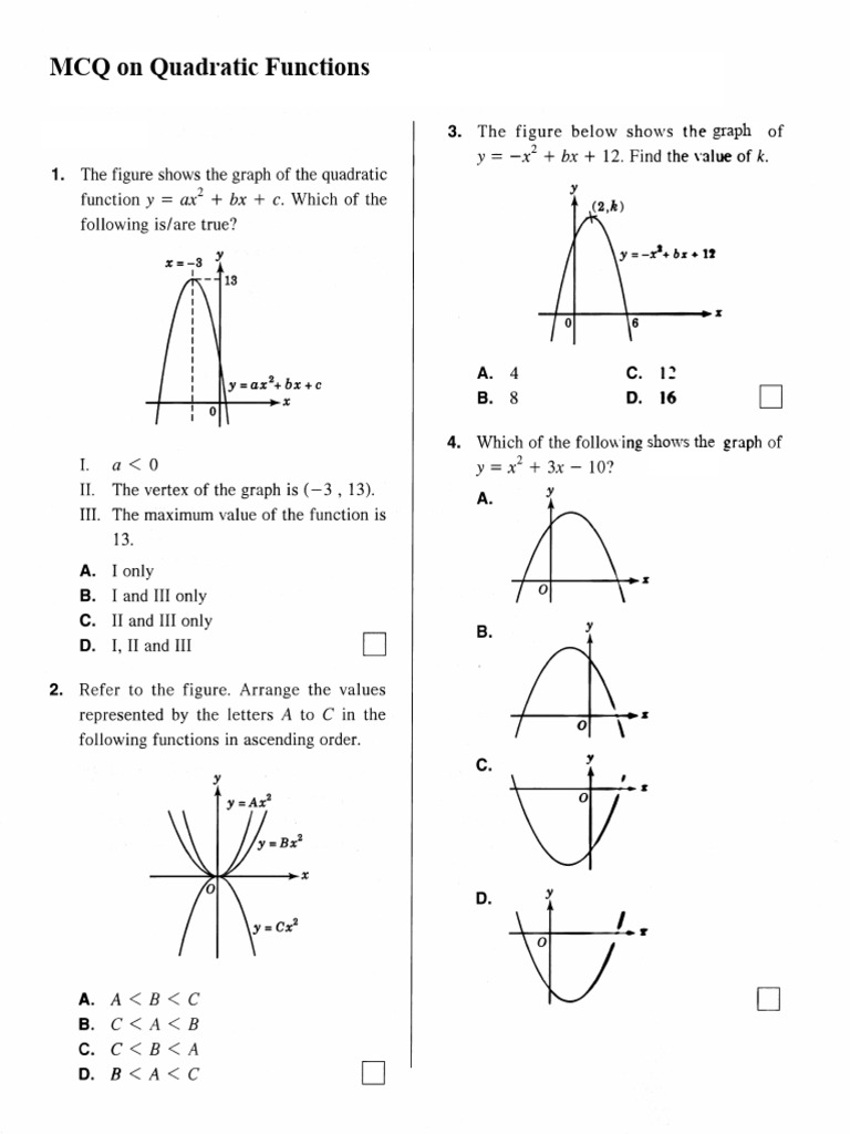 Quadratic Function Analysis and Solutions | PDF | Algebra | Theoretical ...