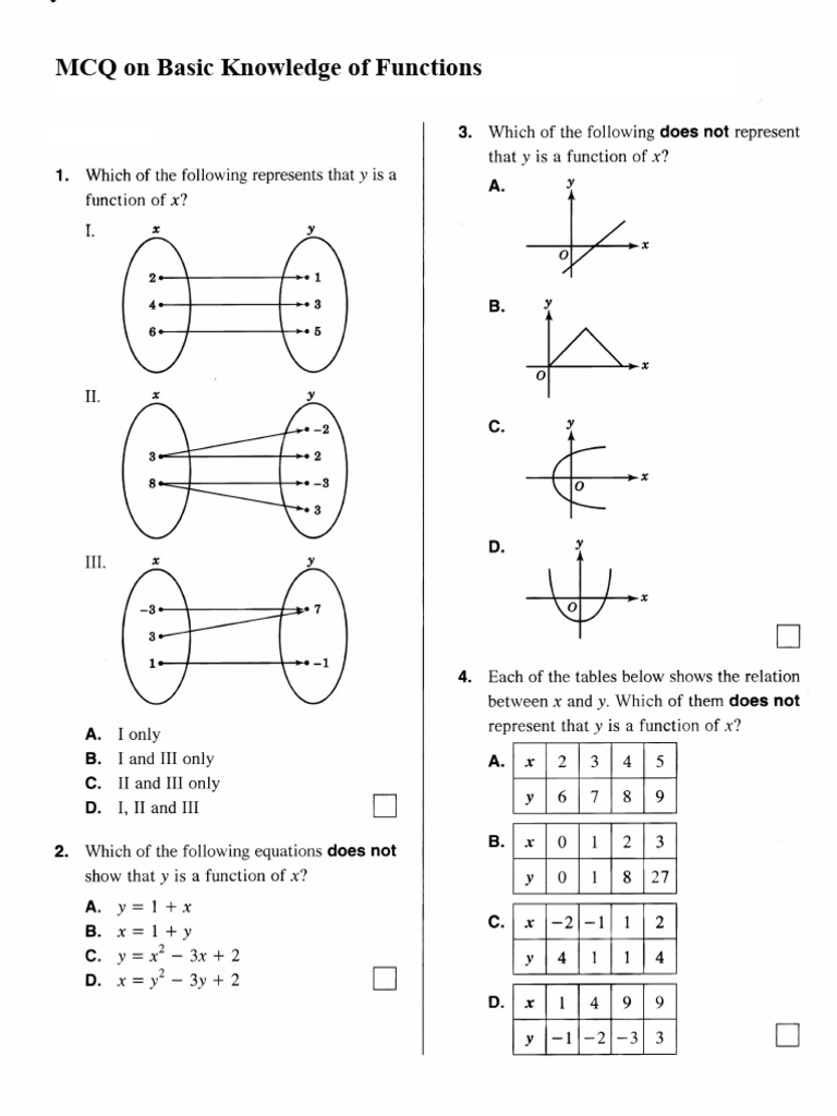 MCQs on Functions and Relations | PDF | Mathematical Objects | Mathematics