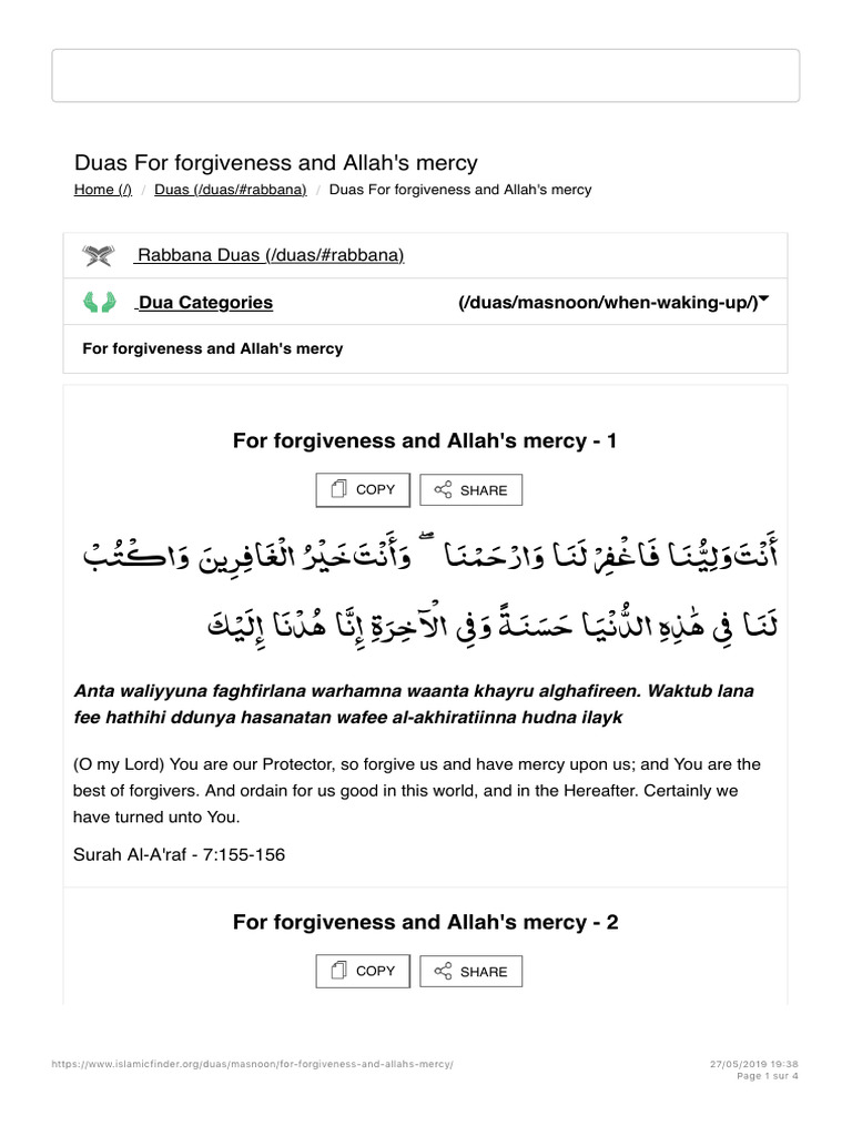 Duas For Forgiveness and Allahs Mercy With Translation | Download Free PDF | Religious Belief ...