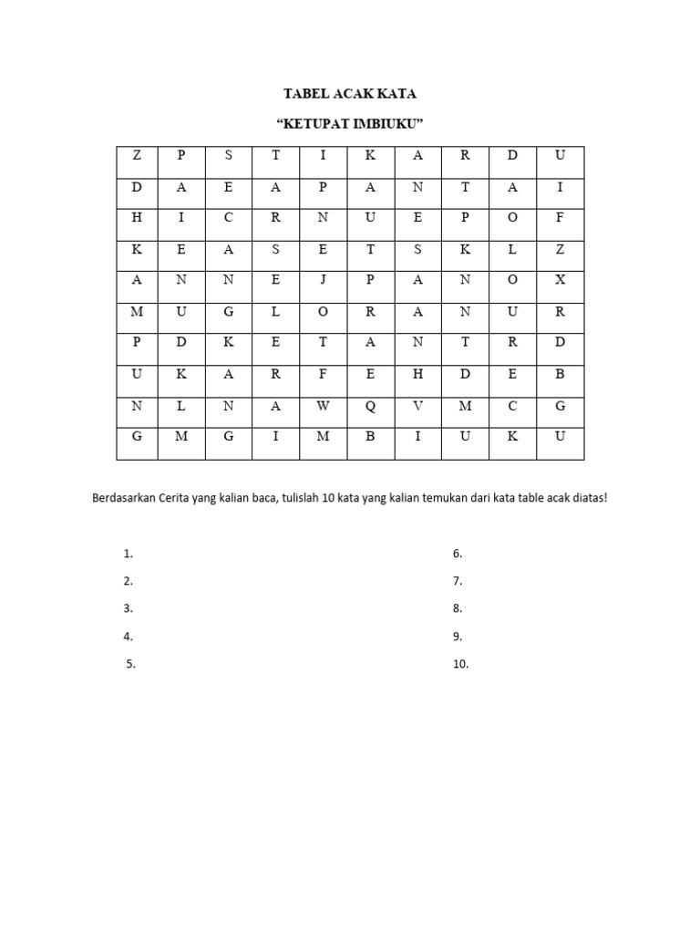 Tabel Acak Kata | PDF