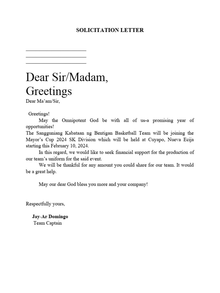SK Basketball Team Uniform Solicitation | PDF | Career & Growth ...