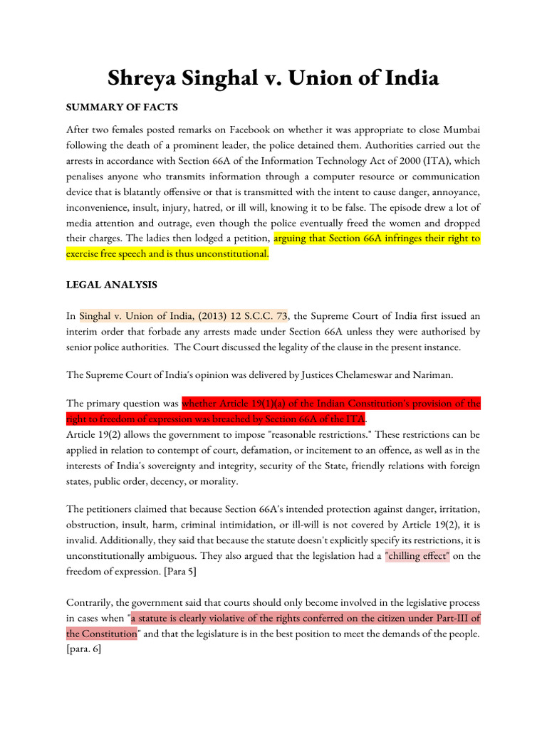 Shreya Singhal v. Union of India | PDF | Defamation | Human Rights
