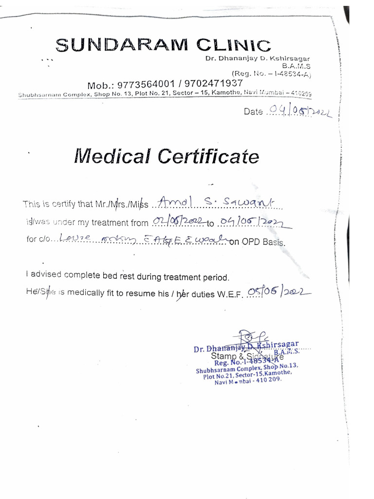 Medical Certificate | PDF