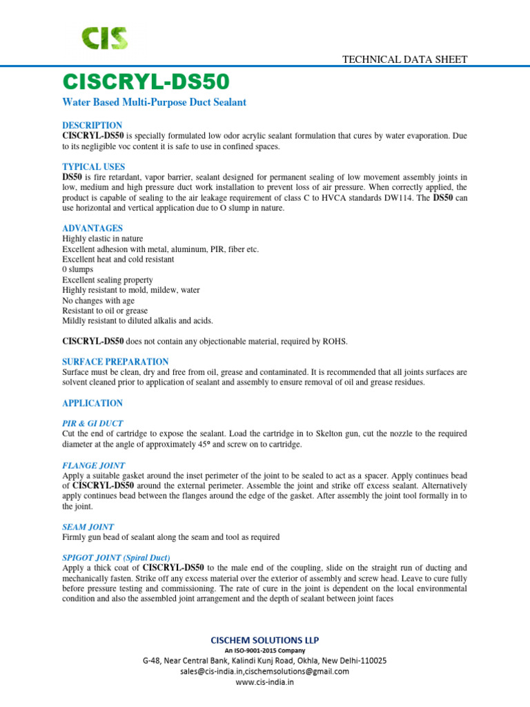 CISCRYL-DS50 (Duct Sealant) | PDF | Duct (Flow) | Mechanical Engineering