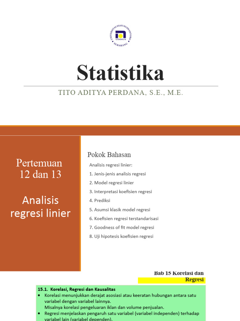 Statistika Pertemuan 12 Dan 13 Analisis Regresi Linier | PDF