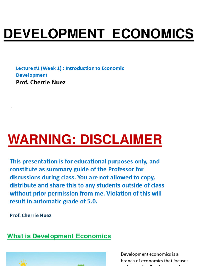 Lectures 1 - Dev Econ - Introduction To Economic Development | PDF ...
