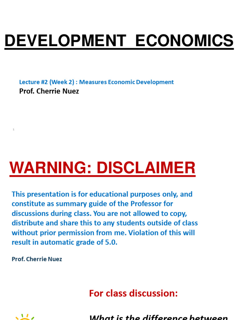 Lectures 2 - Dev Econ - Measures of Economic Development | PDF