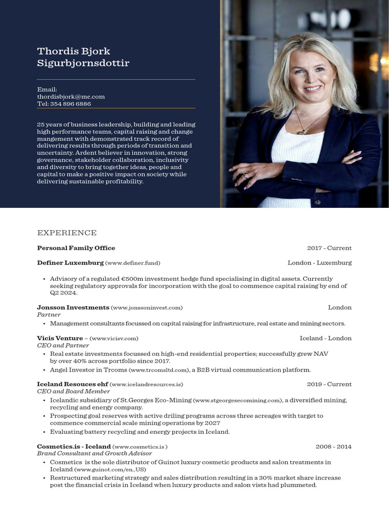 Thordis Bjork Sigurbjornsdottir's Career Overview | PDF | Investing | Sales