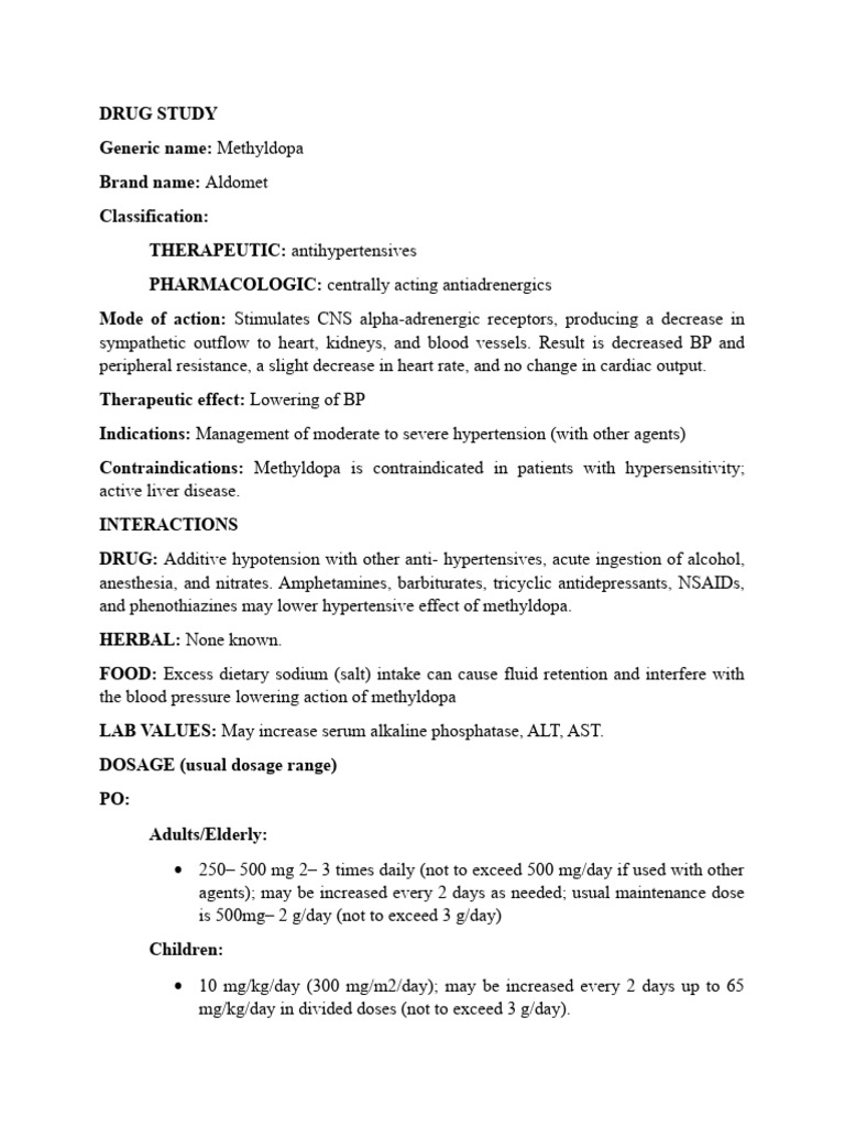 DRUG-STUDY_METHYLDOPA | PDF | Blood Pressure | Hypertension