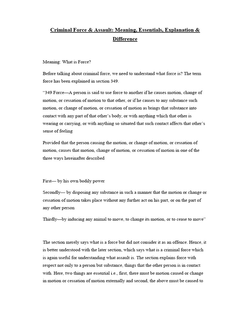 Criminal Force & Assault: Meaning, Essentials, Explanation & Difference ...