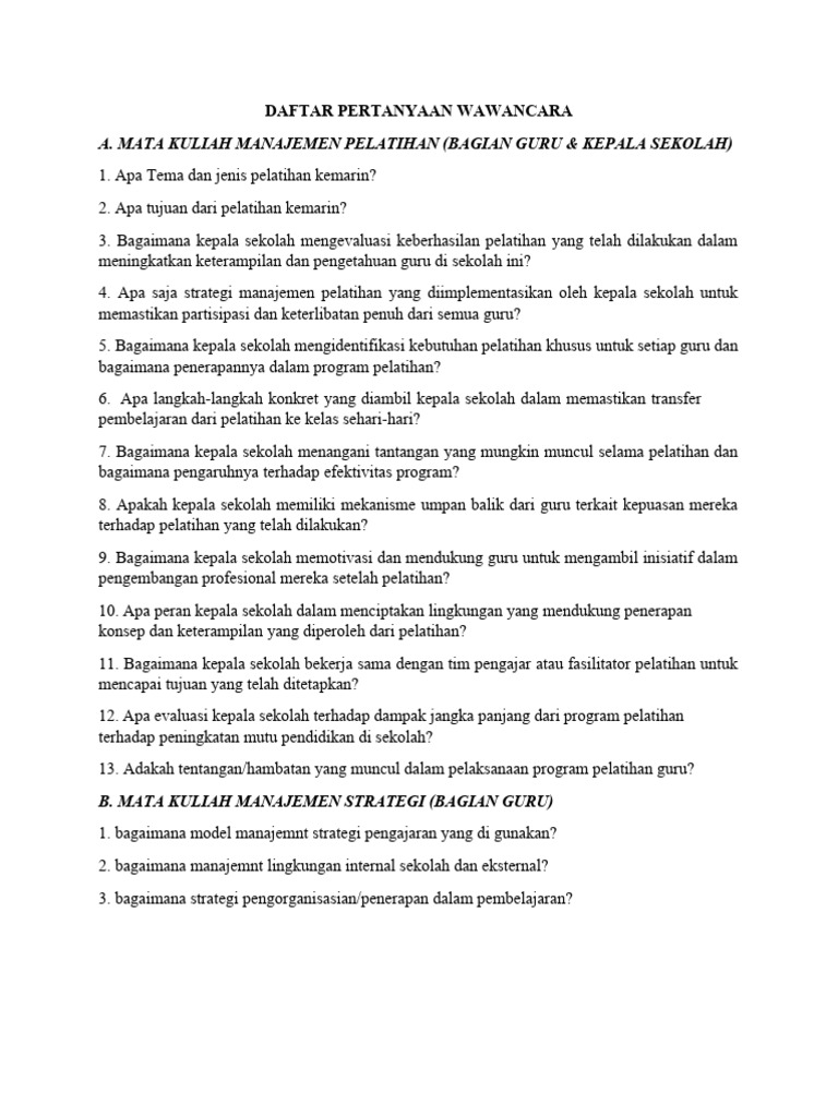 Daftar Pertanyaan Wawancara | PDF