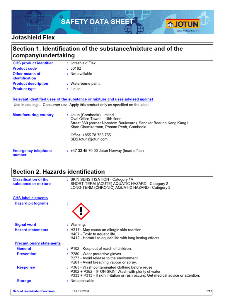 JOTUN SDS 1 | PDF | Toxicity | Firefighter