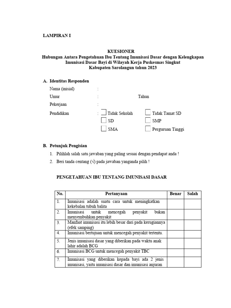 Kuesioner Pengethauan Ibu | PDF