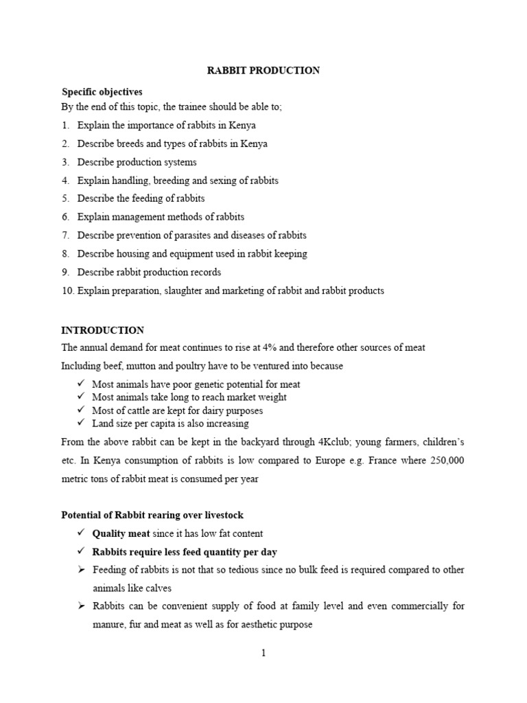 Rabbit Production | PDF | Rabbit | Meat