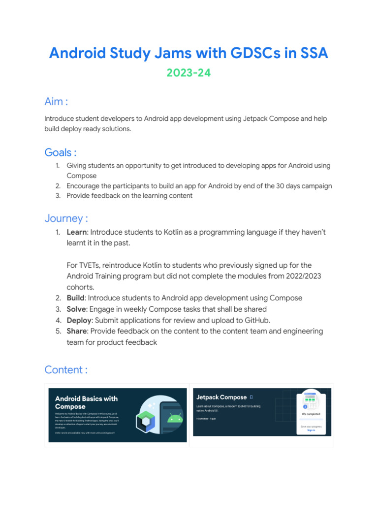 External - GDSC Ssa Android Study Jams 2023-24 | PDF | Android (Operating System) | Mobile App