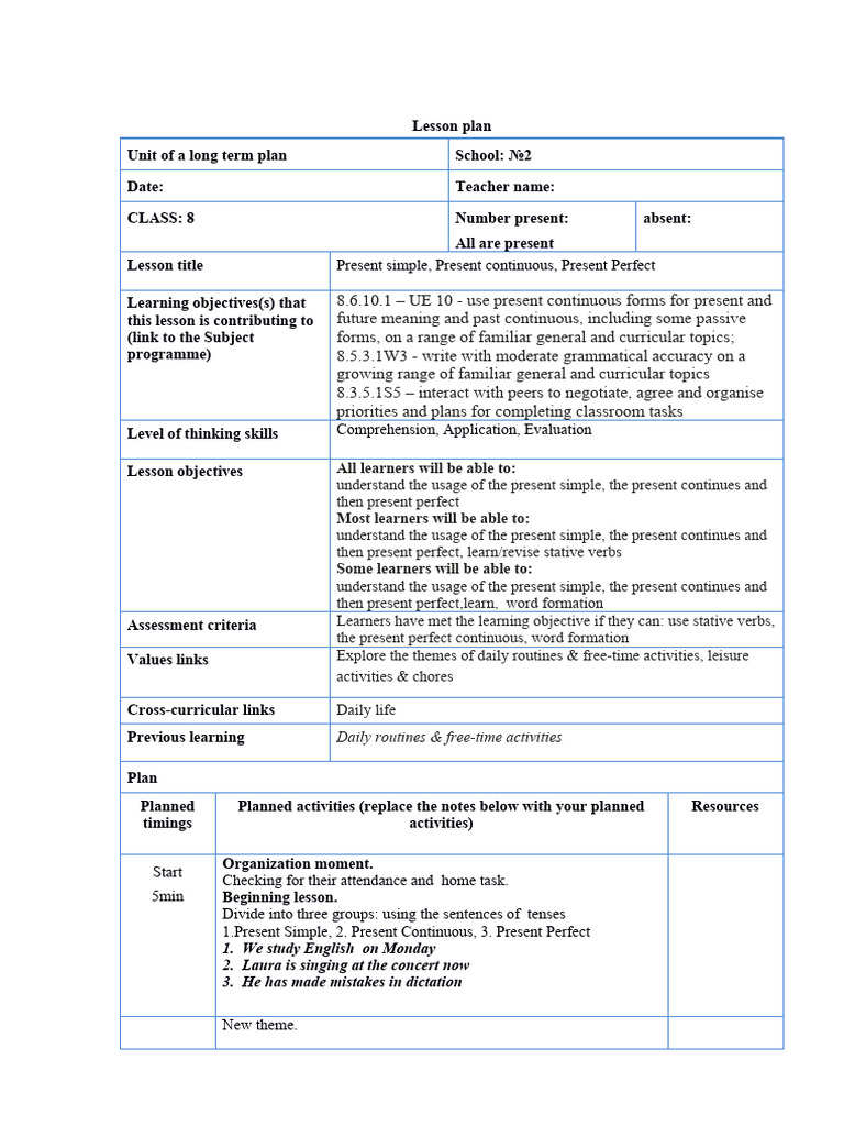 Present Simple, Present Continuous | Download Free PDF | Lesson Plan ...