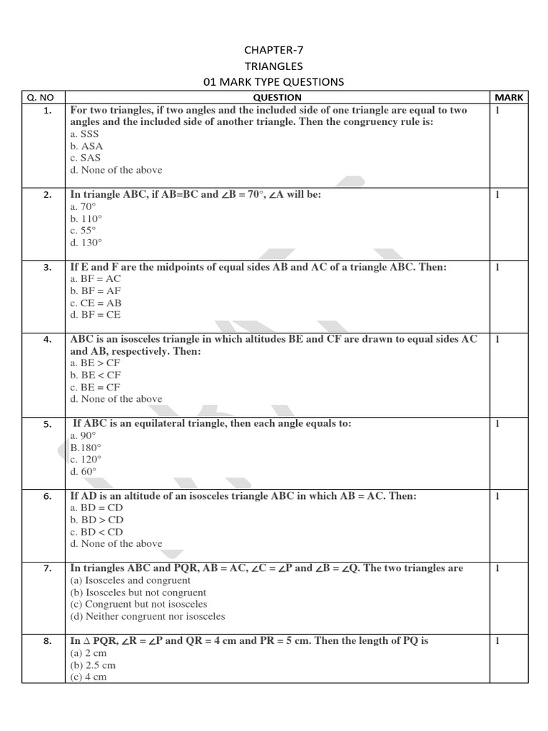 1 Mark Type (Triangles) | Download Free PDF | Triangle | Elementary Geometry