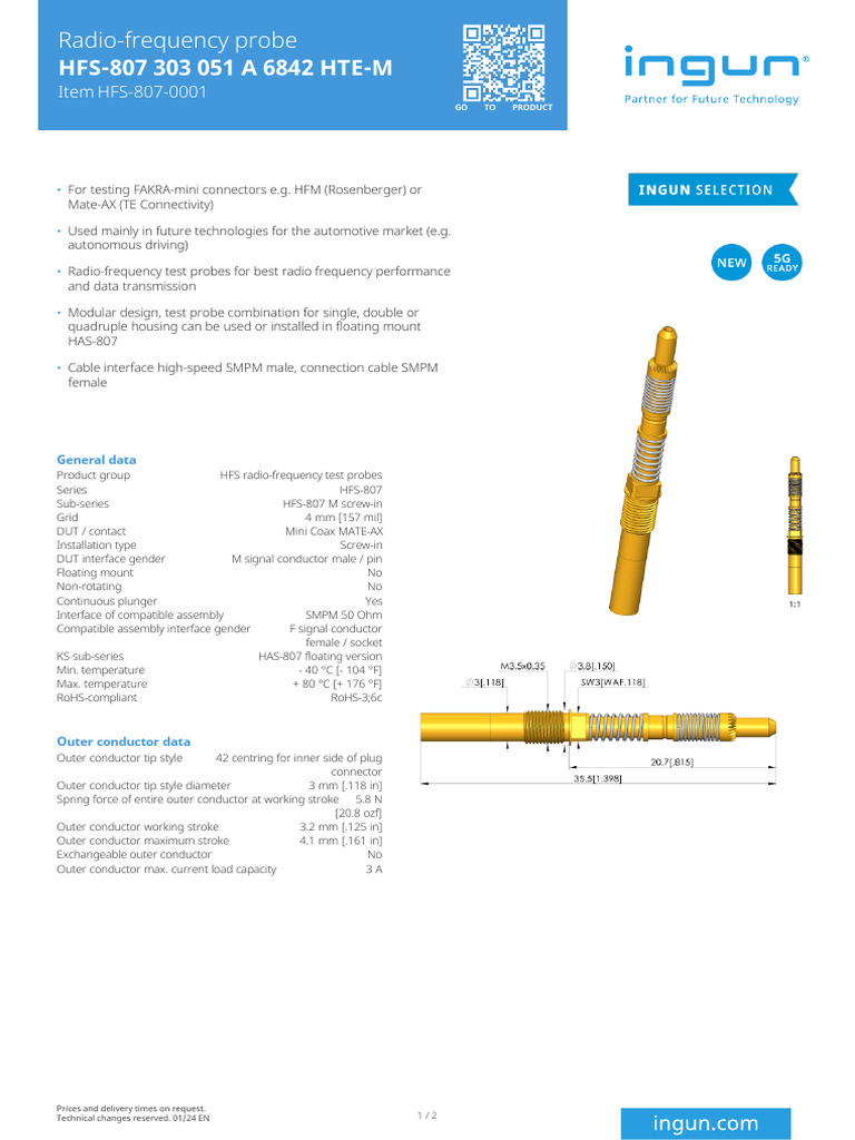 INGUN HFS-807 303 051 A 6842 HTE-M HFS-807-0001 EN Datasheet | PDF | Electrical Connector ...