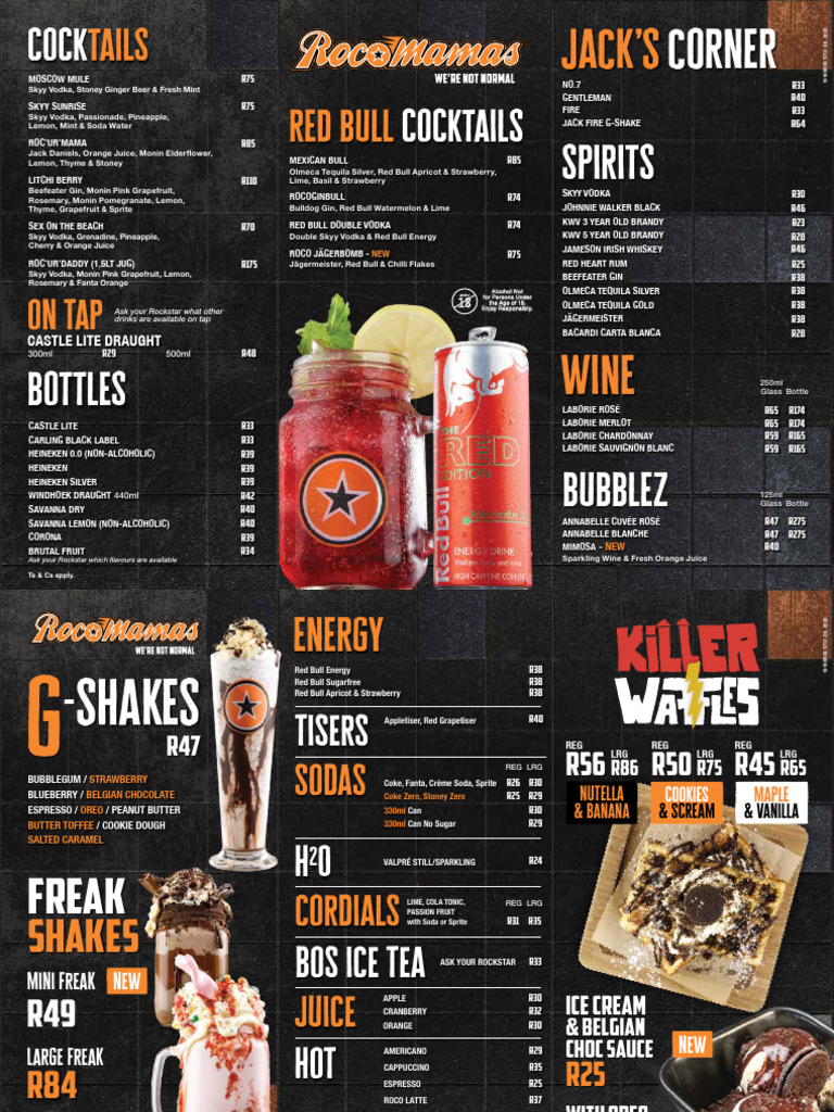 Rocomamas Drinks Menu & Prices | PDF | Drink | Soft Drink