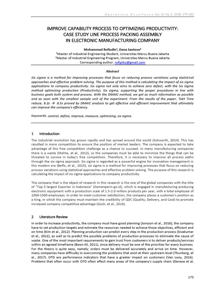 Improve Capability Process To Optimizing Productivity Case 2lwjt80rg5 | PDF | Six Sigma ...