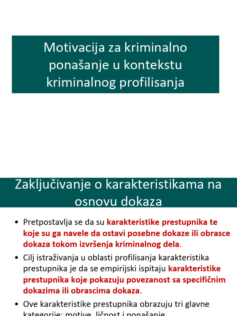 Motivacija Za Kriminalno Ponašanje U Kontekstu Kriminalnog Profilisanja | PDF