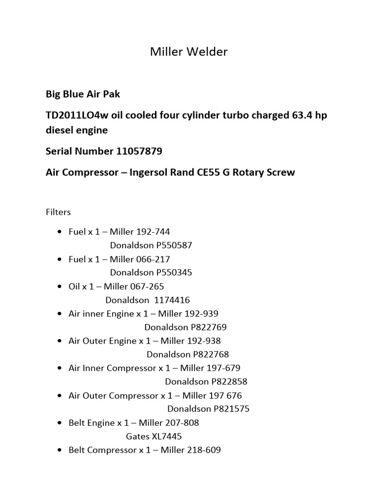 Miller Welder Specs | PDF