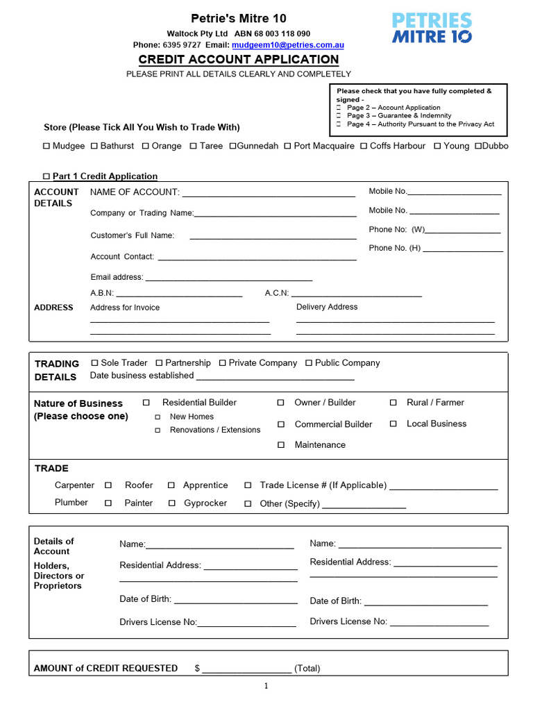 Mitre 10 Application | PDF