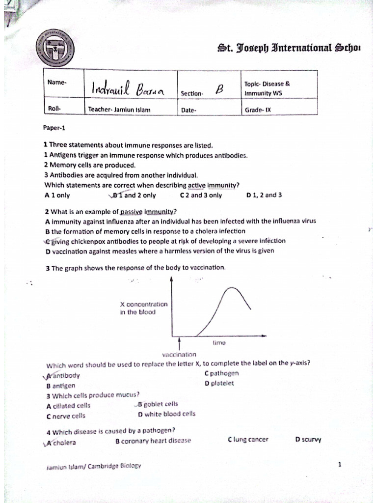 Indranil Baruas Biology Assignment Disease and Immunity Ws | PDF