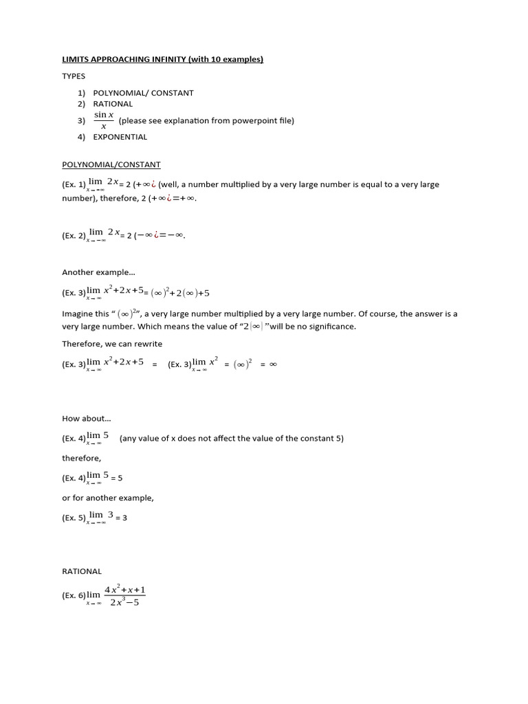 Math 1 Exercise No. 2 Limits Approaching Infinity | PDF | Numbers | Polynomial