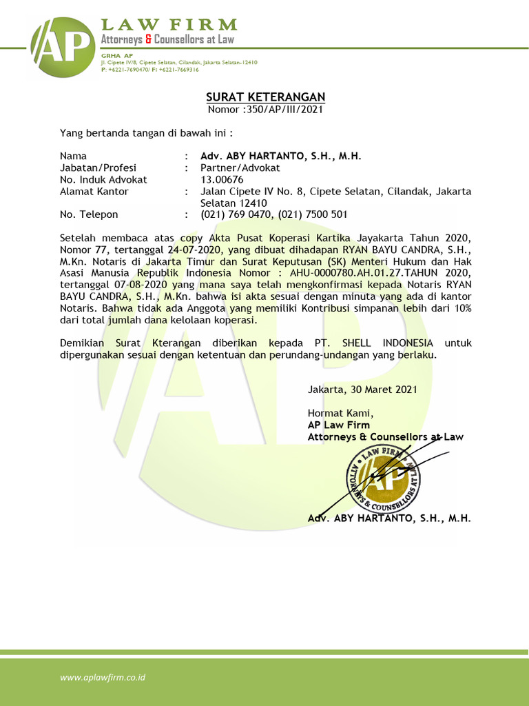 Surat Keterangan PT Shell Indonesia | PDF