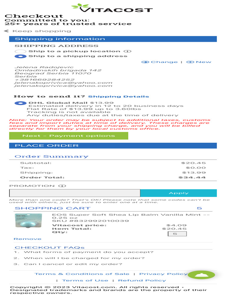 Vitacost Single Page Checkout - Vitacost | PDF