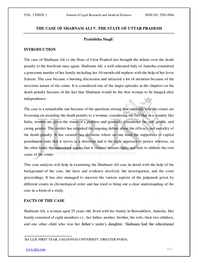 Shabnam Ali Case: Death Penalty Analysis | PDF | Capital Punishment ...