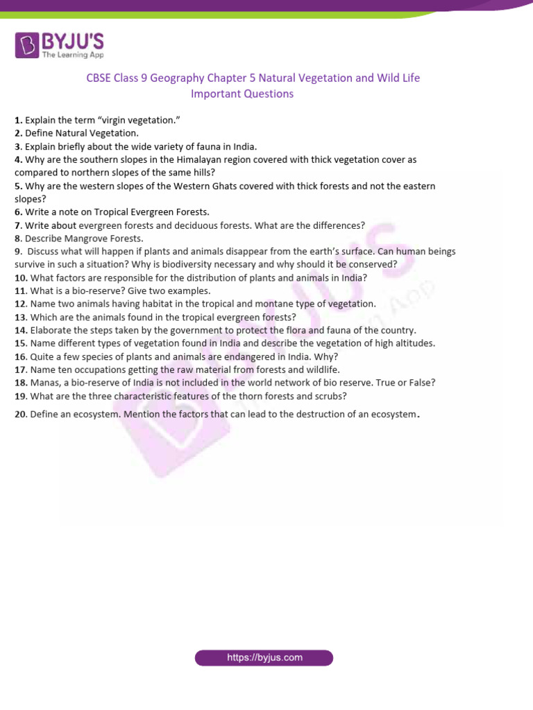 CBSE Class 9 Geography Chapter 5 Natural Vegetation and Wild Life ...