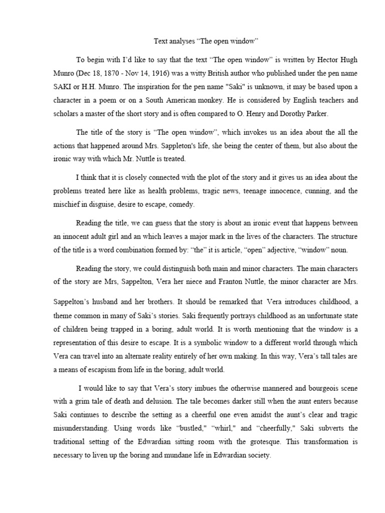Analysis of Saki's "The Open Window" | PDF | Saki