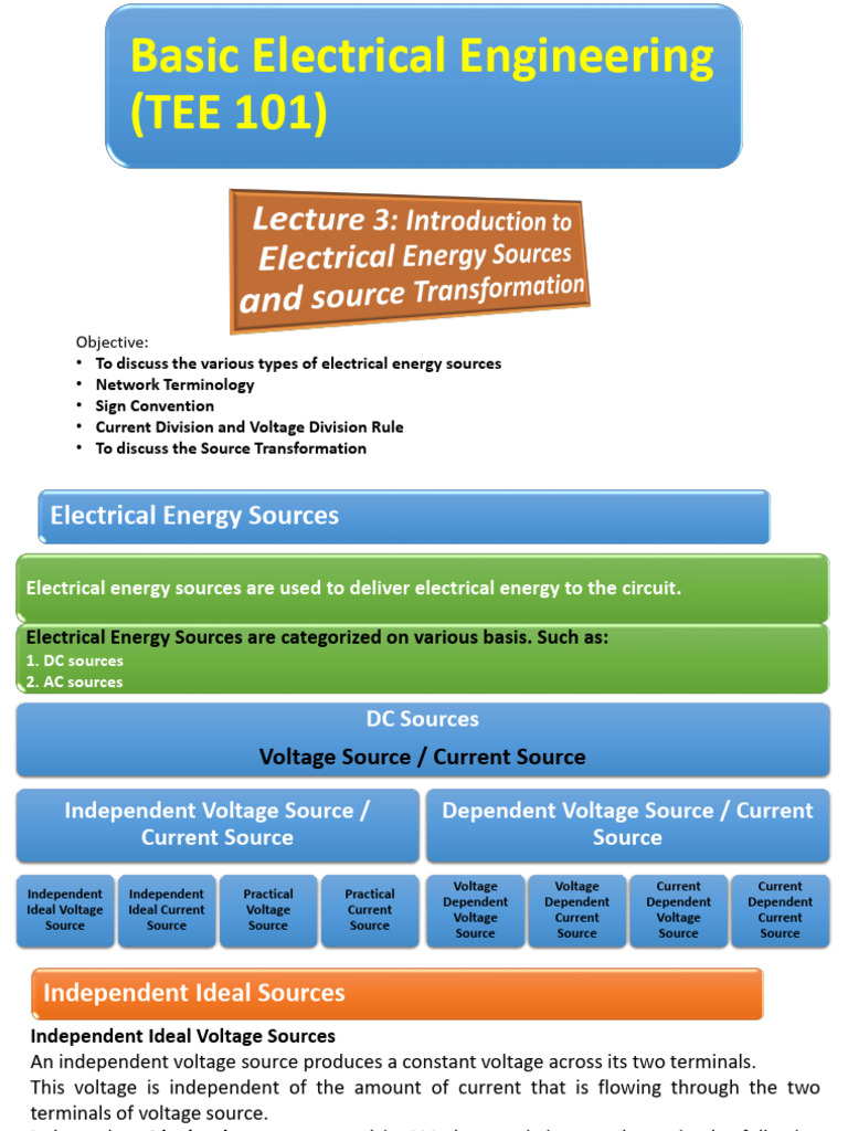 Lecture 3 - Introduction To Electrical Energy Sources and Some Basic Network Analysis | PDF ...