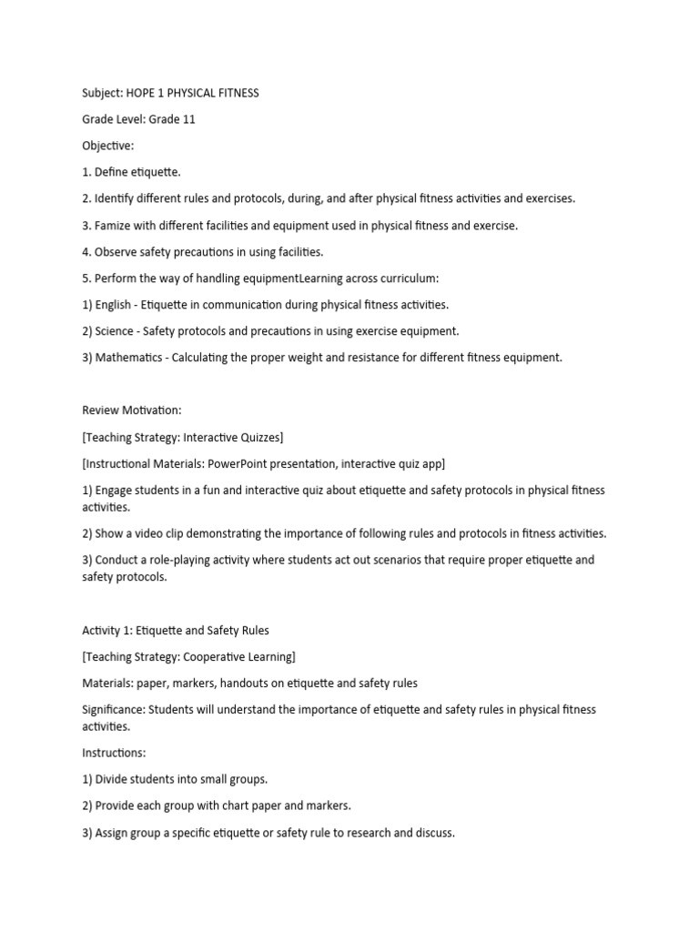 Pe 1 Different Facilities and Equipment Used in Physical Fitness and ...