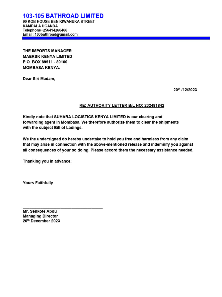 Authorization Letter | PDF