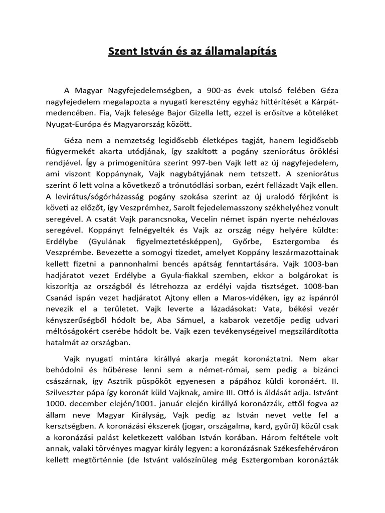Szent István És Az Államalapítás | PDF